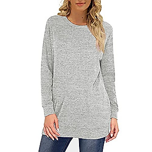 OFEEFAN Womens Tunic Tops For Leggings Long Sleeve T Shirts For Women Sweatshirts Grey M