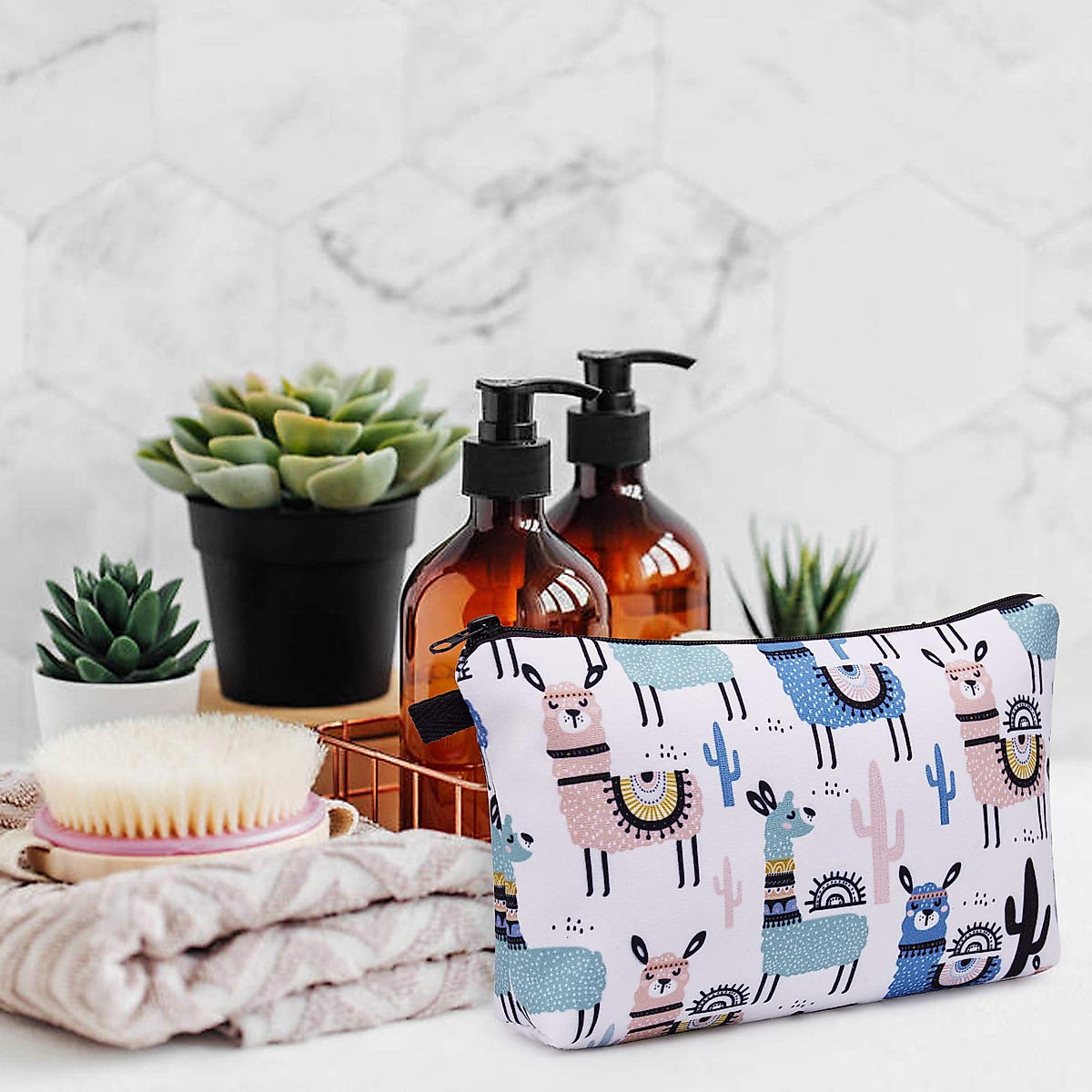 WANDF Cosmetic Bag for Women Makeup bag Organizer Mini Makeup Pouch for Purse Water Resistant Girls Gift (L-White Leopard)