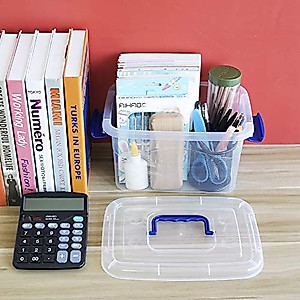 Ponpong 5.5 Quart Plastic Storage Boxes Bins Containers with Lids and Handles, 6 Packs