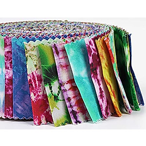 Soimoi 40Pcs Tie Dye Print Cotton Precut Fabrics for Quilting Craft Strips 2.5x42inches Jelly Roll - Multicolor