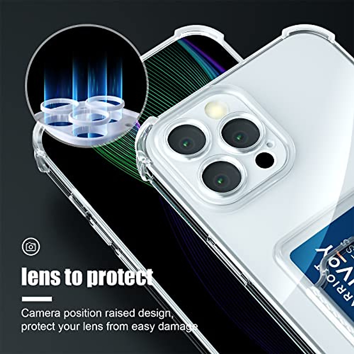 AKABEILA Case for iPhone 14 Pro Clear Cute Phone Case Soft TPU Wallet Case Slim Bag Cover Shockproof with Card Slot Holder