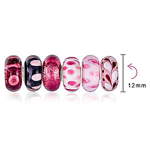 Bling Jewelry Mixed Set Of Bundle .925 Sterling Silver Core Translucent Shades Of Rose Pink Murano Glass Swirl Flower Charm Bead Spacer Fits European Bracelet For Women Teen