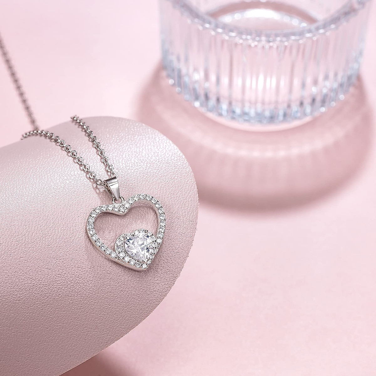 FERVENT LOVE Inspirational Gifts for Women, Daughter Birthday Gifts from Mom, Dainty Silver Heart Necklace for Women, FLN05B