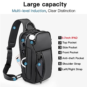 BANGE Sling Bag, Waterproof Men's Chest Bag Shoulder bags Crossbody Sling Backpack for Men… (7566Black)…