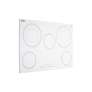 Summit Appliance CR5B30T8W 30" Wide 5-Burner Radiant Cooktop, White, Ceramic Glass Surface, Digital Touch Controls, 9 Power Levels, Programmable Timer, Residual Heat Indicator, 208-240v Operation