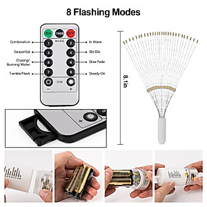 KIKILIVE Firework Lights, 8 Pack LED Copper Wire Fireworks Lights Fairy Lights Christmas Fireworks Hanging Dimmable String 8 Modes Waterproof with Remote Control for Christmas Wedding Garden