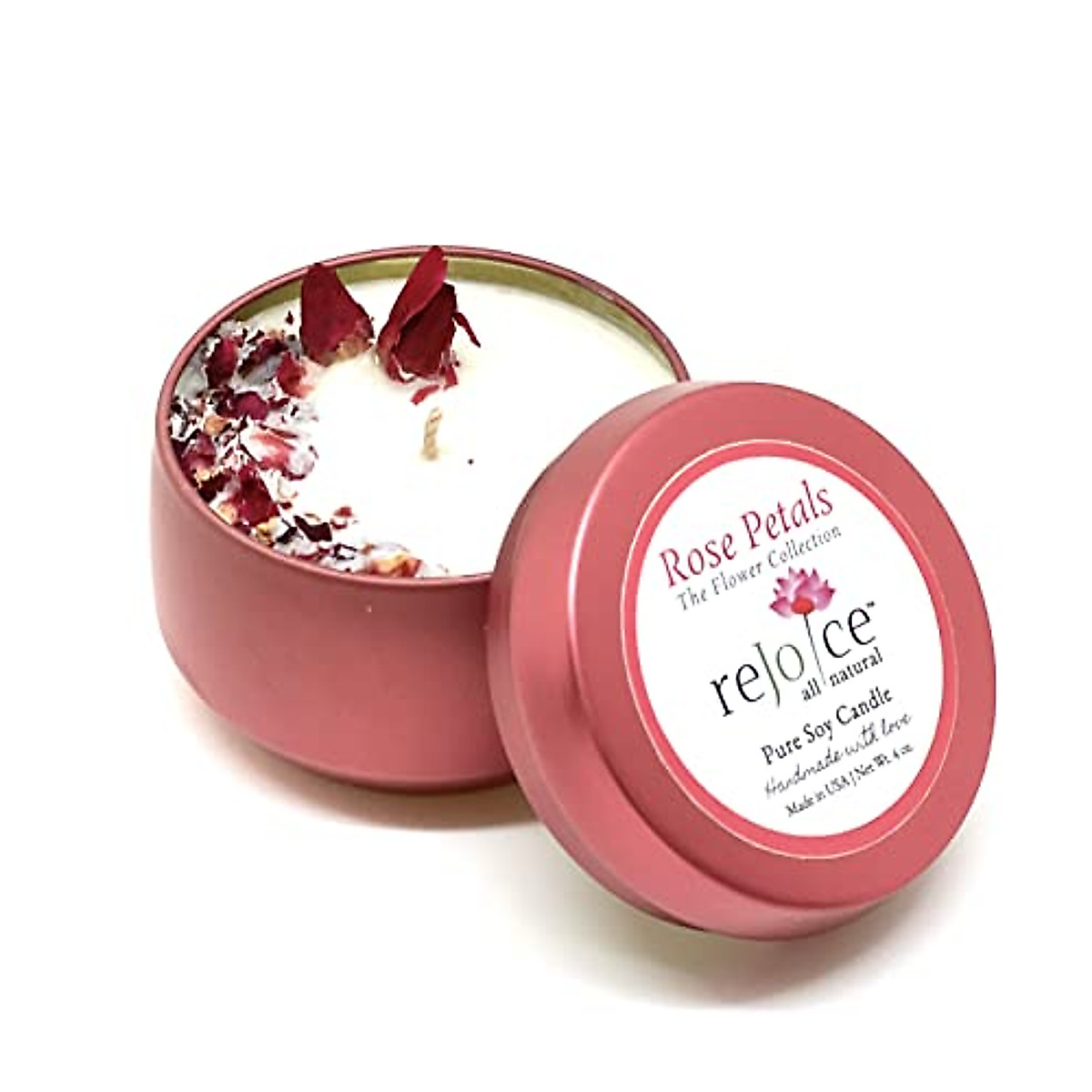 Rejoice Soy Wax Candle| Rose Petal Scented Soy Candles for Aromatherapy, Stress Relief & Gifting| Non-Toxic, Phthalate Free| Ideal for Home, Bedroom & Bathroom Decor | 100% Natural & Vegan| 4 oz