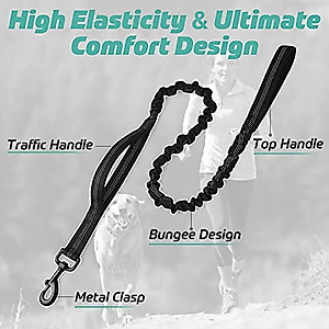 rabbitgoo Tactical Dog Leash, Bungee Dog Training Leash with Shock Absorption, Military Dog Leash with 2 Padded Control Handles for Medium Large Dogs, 4-5.2FT