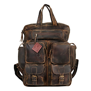 Ruzioon Vintage Buffalo Leather Backpack Multi Pockets Travel Bag for Men/Women