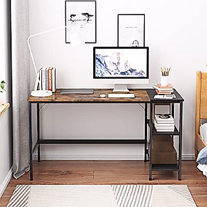 SogesHome 55inches Trestle Desk, Home Office Computer PC Desk with 2-Tier Shelves, Working Gaming Desk Study Desk Workstation Writing Table for Bedroom Living Room, School, Apartment
