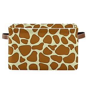 AUUXVA Giraffe Print Seamless Pattern Storage Bin Canvas Toys Storage Basket Bin Large Storage Cube Box Collapsible with Handles for Home Office Bedroom Closet Shelves,1 pc