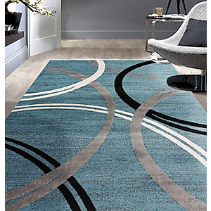 Rugshop Modern Wavy Circles Design Area Rug 3'3" x 5' Blue