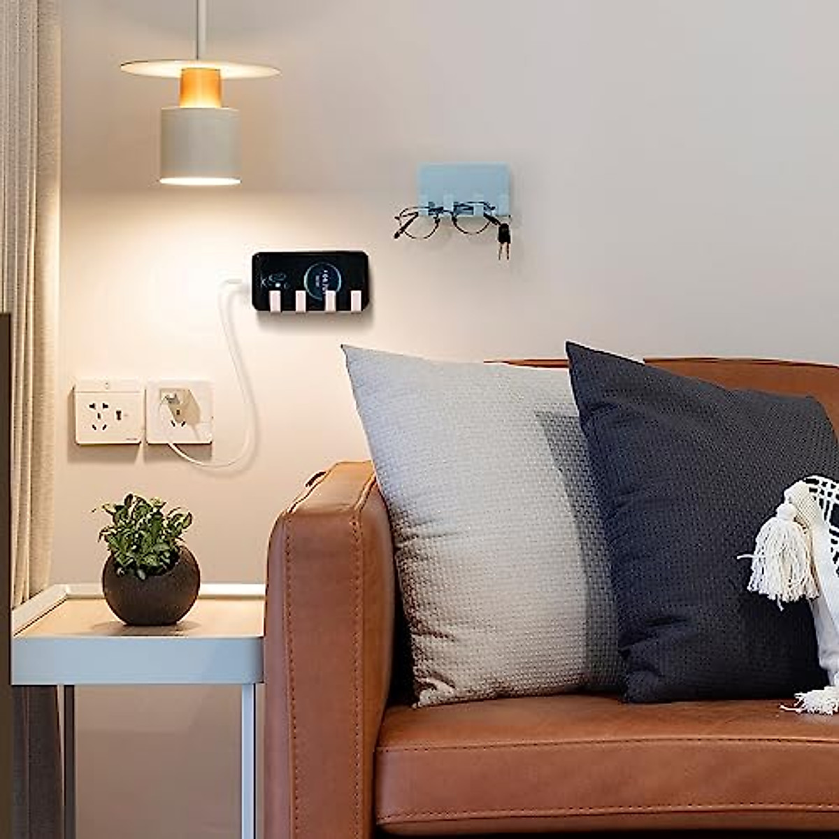 UKCOCO Cell Phone Wall Mount, 3 Pack Multi Purpose Plastic Phone Charging Dock Holder Shaving Razor Towel Hook Bracket for Smartphone Tablet eReader (Mixed Color)