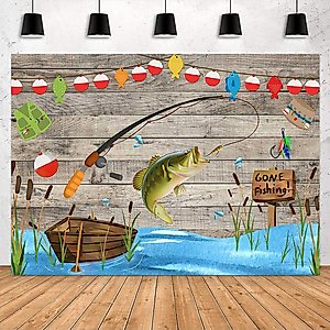 Avezano Rustic Wood Gone Fishing Backdrop for Birthday Party O Fish Ally Kids Baby Shower Photography Background Retirement Fisherman Party Decor Banner Supplies Photo Studio Props 7x5ft