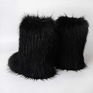 Gegefur Women's Faux fur Boot Furry Fluffy Short Snow Boot Mid-Calf Boots Warm Comfortable Outdoor Flat Shoes (black, numeric_11)