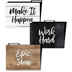 Schoolgirl Style Industrial Cafe File Folders―11.75" x 9.5" Motivational Brown, White, Black File Folders for Filing Cabinet, Office or Classroom File Organization (6-Pack)