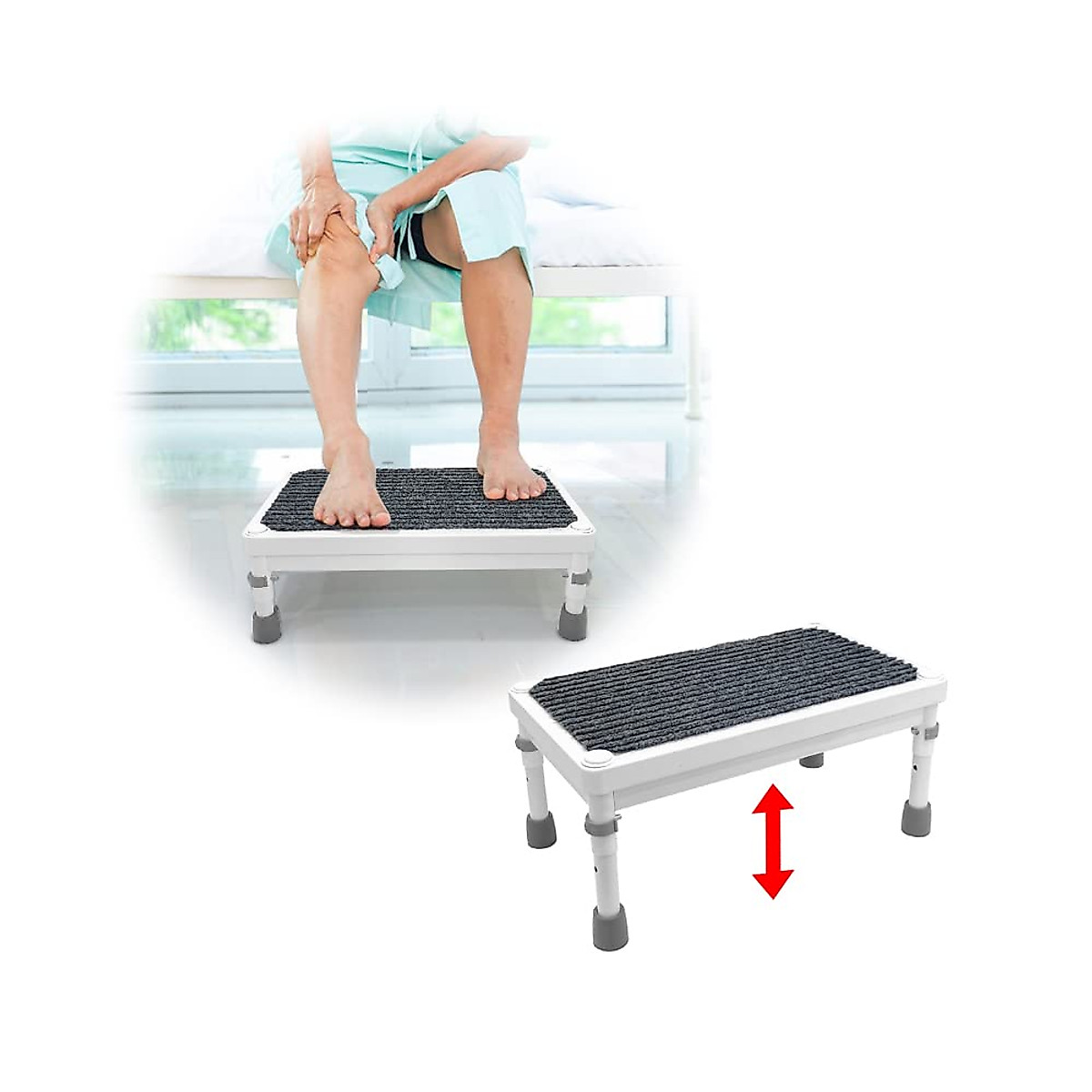 Medical Foot Stool Metal Step Platform Heavy Duty Adjustable Stepping Stool Anti Skid Bed Stairs for Adults Disability Aids Mobility Equipment Bed Step Stools for High Beds, Nursing, SUV Car - 750LBS