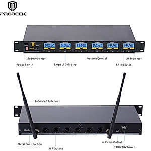 PRORECK MX66 6-Channel UHF Wireless Microphone System with 6 Hand-held Microphones Karaoke Machine for Party/Wedding/Church/Conference/Speech