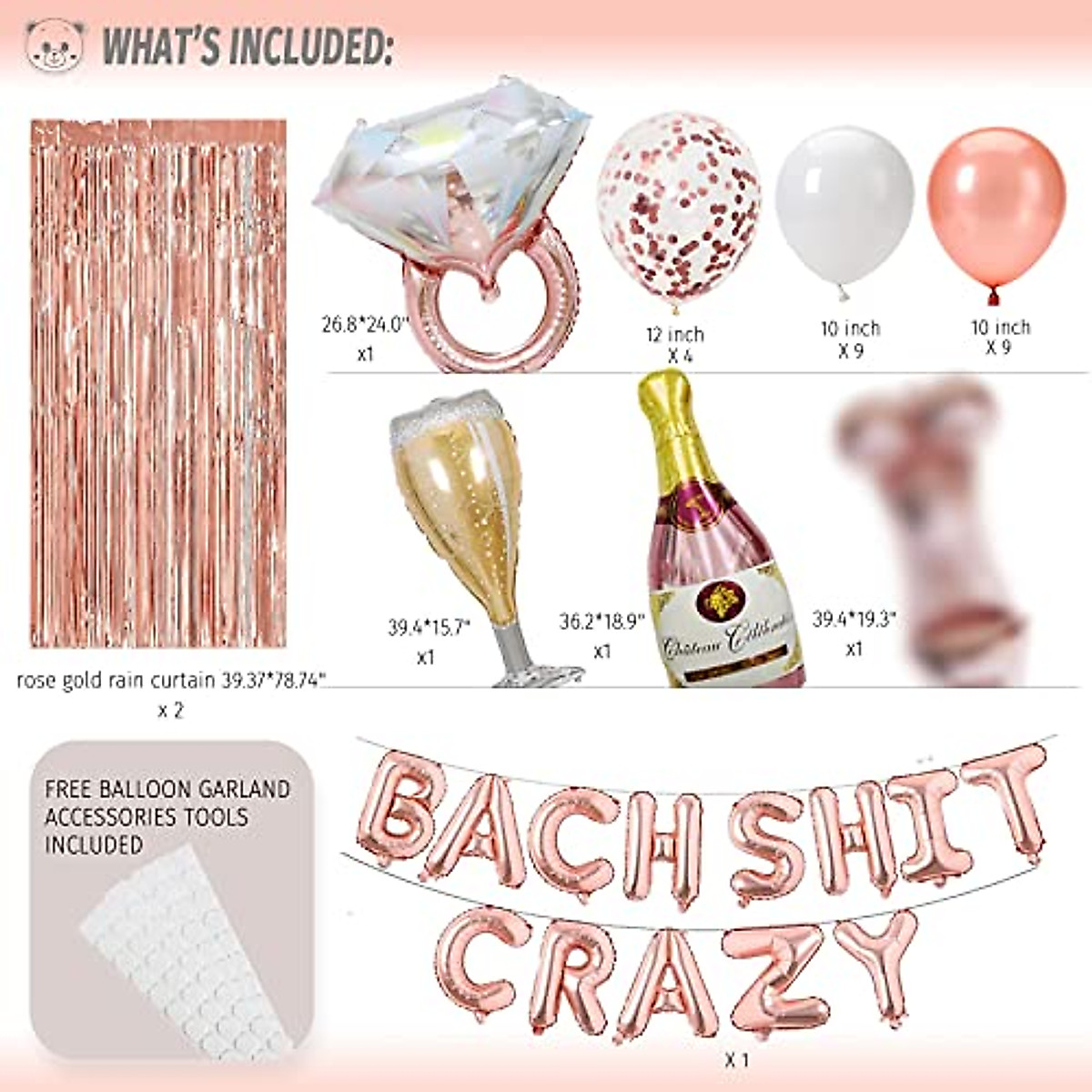 KARAQY Rose Gold Bachelorette Decoration - Bridal Shower Balloon Decor, Bride to Be Party Backdrop