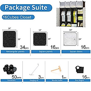 BRIAN & DANY Portable Wardrobe Closet - Cube Storage Organizer with 3 Hanging Rails, Modular Wardrobe for Space Saving, Bedroom Armoires for Toys, Shoes, Clothes - 16 Cubes