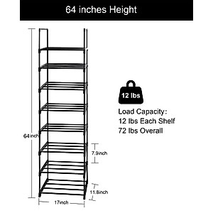 Easyhouse 8 Tier Metal Sturdy Shoe Rack, Narrow Tall Shelf Organizer for Entryway, Closet, Bedroom