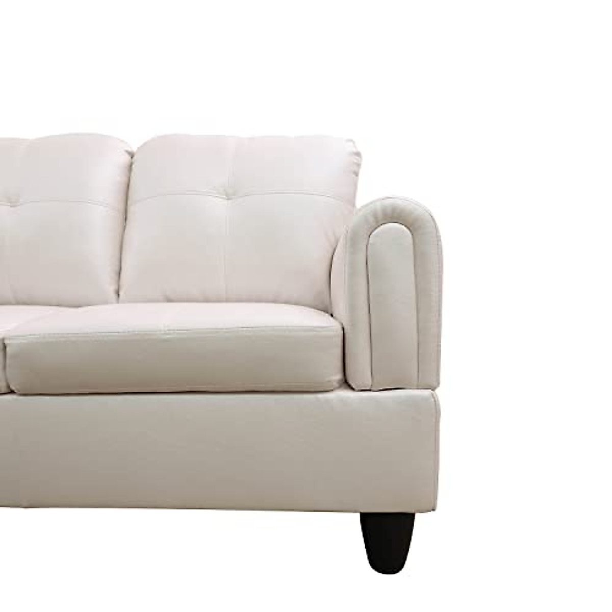 EZLUX Pearl White Faux Leather L-Shaped Left Chaise Sectional Sofa Couch Set with Ottoman for Living Room