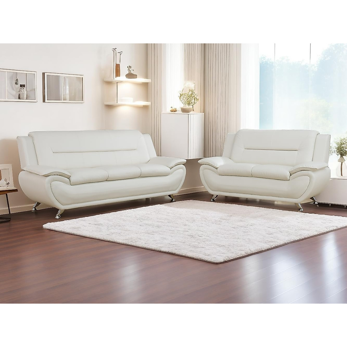 Dekmxas Leather 2 Piece Sofa Set, Sectional Couch, Modern Sofa for Living Room, Bedroom - B-Creamy White