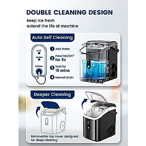 Kndko Nugget Ice Maker Countertop,34lbs/Day,Portable Crushed Ice Machine,Self Cleaning with One-Click Design & Removable Top Cover,Soft Chewable Pebble Ice Maker for Home Bar Camping RV,Black Basic