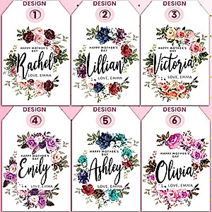 Personalized Mothers Day Canvas Gift Bag w/Names - Customized Floral Mom Large Goodie Bags Custom Tote for Mother's Gifts Mommy Grandma from Daughter Son, C1, Beige, ''15”x16” inches