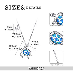 WINNICACA Sea Turtle Necklaces Sterling Silver Turtle Jewelry Created Blue Opal Ocean Jewelry Sea Turtle Gifts for Women Birthday Valentines Day Gifts for Her