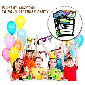 ONDTOM Roller Skating Birthday Party Invitations With Envelopes(4" x 6")- 20 Pack - Neon Glow Skate Party Invites-c55