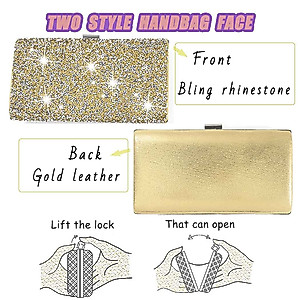 ELABEST Glitter Evening Clutch Bag Single Sided Diamond Bag Crossbody Purse Wedding Party Bag for Women (Gold)
