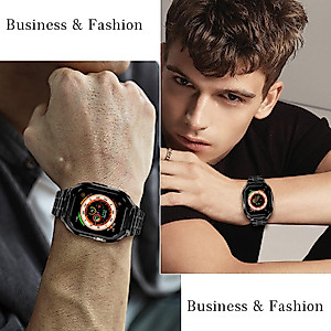 HASLFM Stainless Steel Watch Band with Case Compatible with Apple Watch Ultra/Ultra 2(49mm),Metal Strap and Rugged Protective Cover for iWatch Bands Cases Men, Black