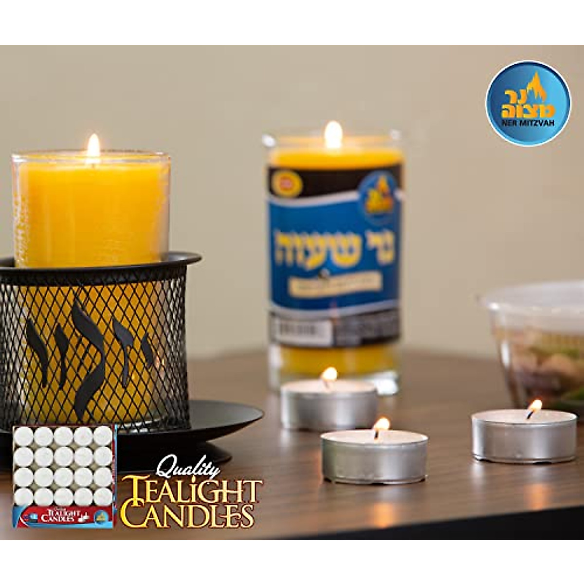 Tea Light Candles - 50 Bulk Pack - White Unscented Travel, Centerpiece, Decorative Candle - 4.5 Hour Burn Time - Pressed Wax - by Ner Mitzvah