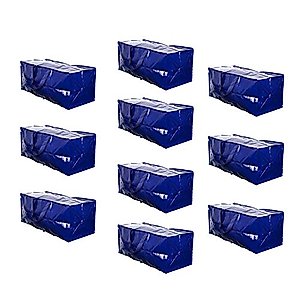 VENO Heavy Duty Extra Large Moving Bags W/ Backpack Straps Strong Handles & Zippers, Storage Totes For Space Saving, Fold Flat, Alternative to Moving Box, Made of Recycled Material (Blue - Set of 10)