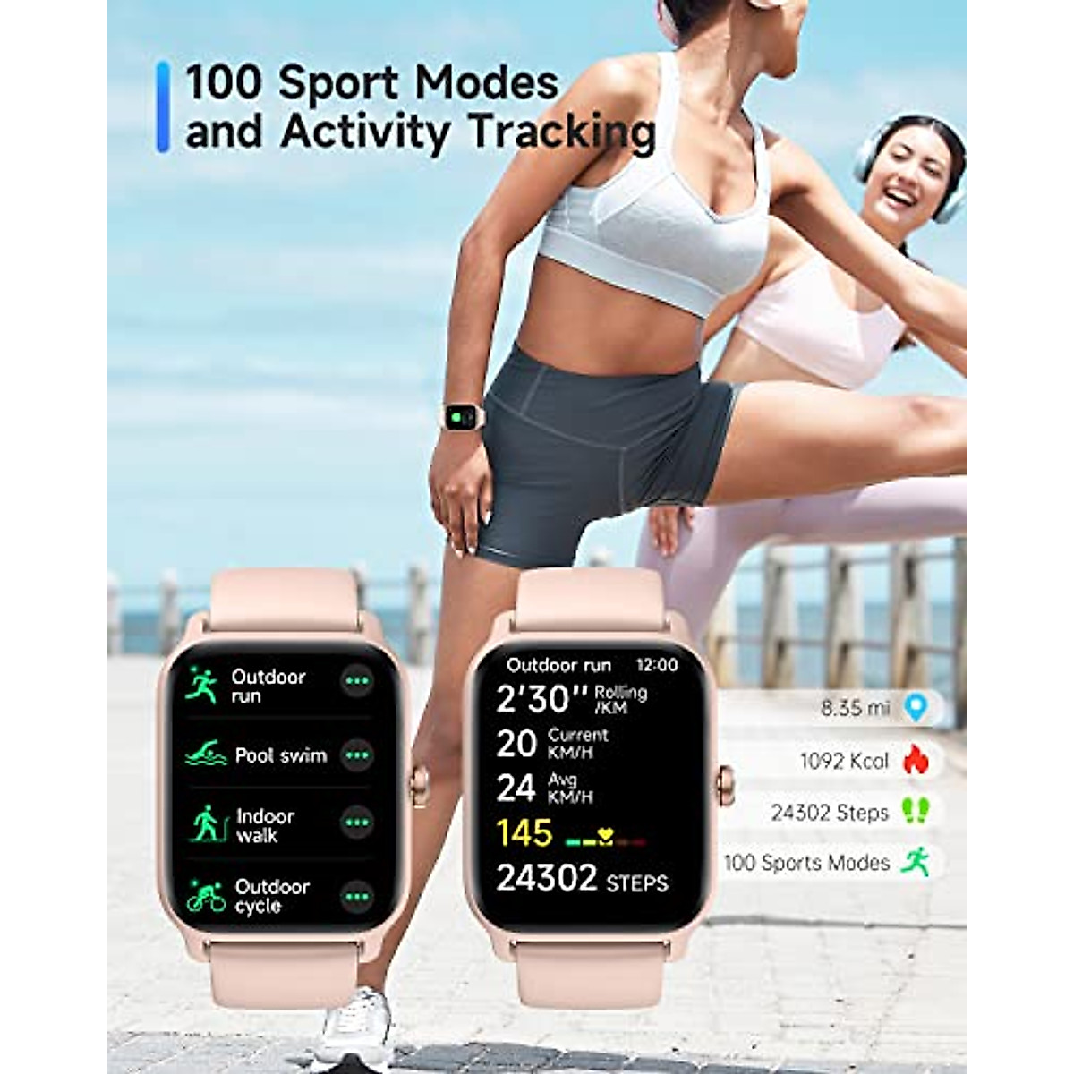 TOOBUR Smart Watch for Women Alexa Built-in, 1.8" IP68 Waterproof Fitness Tracker with Heart Rate/Blood Oxygen/Sleep Tracker/100+ Sport Modes/Answer & Make Calls, Fitness Watch Android iOS Compatible