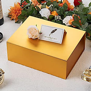 Large Gift Box 13.3x9.6x4.9 Inches,Collapsible Gift Box with Magnetic Lid,Sturdy Gift Packaging Decorative Boxes for for Wedding, Party, Birthday, Bridesmaid Proposal Boxes, Groomsman Boxes(Gold,Textured Finsh)