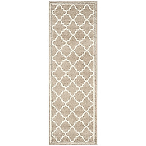 SAFAVIEH Amherst Collection Runner Rug - 2'3" x 7', Wheat & Beige, Moroccan Trellis Design, Non-Shedding & Easy Care, Ideal for High Traffic Areas in Living Room, Bedroom (AMT422S)