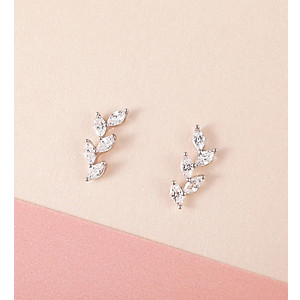 TIGRADE Stud Earrings Marquise Cubic Zirconia Rhinestone Crawler Style Wedding Earrings 925 Sterling Silver Post Hypoallergenic for Women, Brides, Bridesmaid, Silver