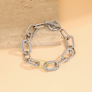 Mytys Link Bracelet for Women Gold and Silver 2 tone Circles Chain Wire Bangle Designer Inspired Bracelets (style 1)