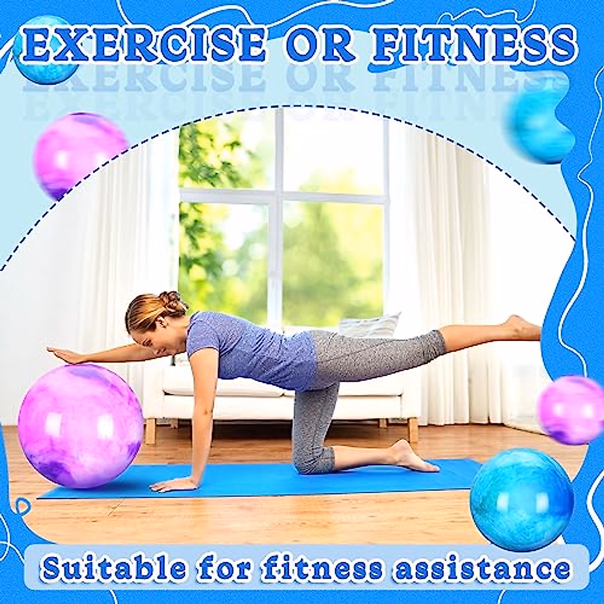 Deekin 2 Pcs 15 Inch 18 Inch Marbleized Bouncy Balls Large Size Ball Inflatable Rubber Playground Sensory Balls Bouncy Toys Balls for Kid Adults Pet Outdoor School Water (Blue and Purple, 18 Inches)