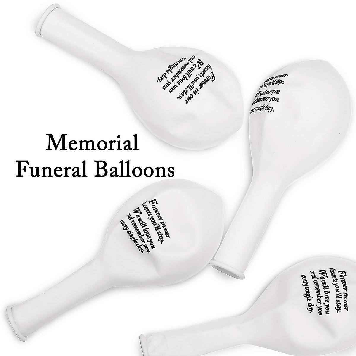 Gejoy 50 Pieces Memorial Balloons Remembrance Balloons White Funeral Balloons and 3 Pieces Balloon Ribbon for Balloon Release, Funeral Decoration