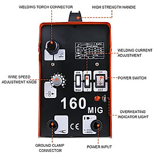 ETOSHA MIG Welder 160A Portable Welding Machine, Flux Core Wire Gasless Automatic Wire Feeding Welders, 110V AC Wire Feed Welder with Welding Gun, Grounding Clamp, Input Power Adapter Cable and Brush