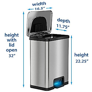 halo, 13 gallon/49 L, Stainless Steel/Black Trim TapCan Automatic Trash Can with Deodorizer