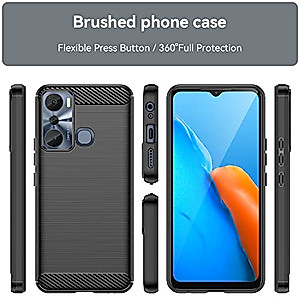 YZKJSZ Case for Infinix Hot 20i + Screen Protector Tempered Glass Protective Film - Soft Gel Carbon Fiber TPU Cover for Infinix Hot 20i (6.6") - Black
