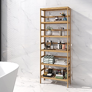 HLXZN 6 Tier Bamboo Freestanding Shelf Unit, Multifunctional Bookshelf Bookcase for Bathroom, Kitchen, Living Room, Office