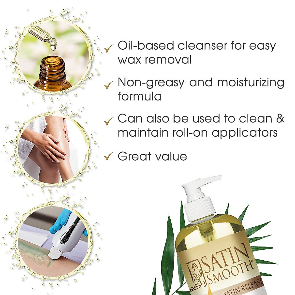 Satin Smooth Satin Release Wax Residue Remover Oil, Post-Wax Treatment Fast-Dissolving, 16 oz, 1-pack