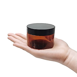 4 oz Amber Plastic Cosmetic Jars Leak Proof Container with Black Lid for Cream, Lotion, Powder, ointment, Beauty Products etc, 12 Pcs.