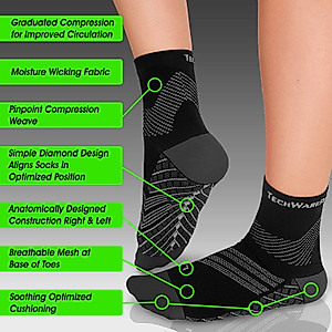 TechWare Pro Plantar Fasciitis Sock – Therapy Grade Targeted Cushion Compression Socks Men & Women. Ankle Brace Foot Sleeve & Arch Support for Achilles Tendonitis & Heel Pain Relief (Blk/Gry SML)