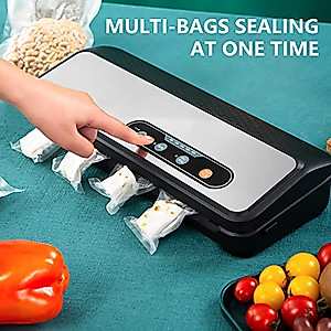 Vaakas Vacuum Sealer Machine with Built-in Cutter and Roll Storage for Food Saver Bags,Food sealer Machine with Dry & Moist Mode and Advanced Air Sealing System with 5 Vacuum Seal Bags &1 Saver Rolls& 1 Air Suction Hose